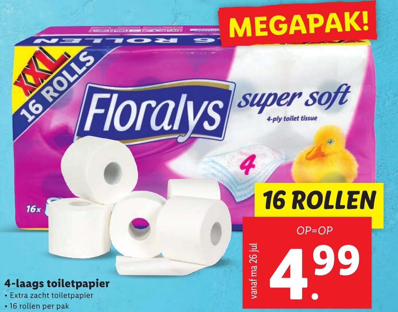 4-laags toiletpapier 16 rollen aanbieding bij Lidl