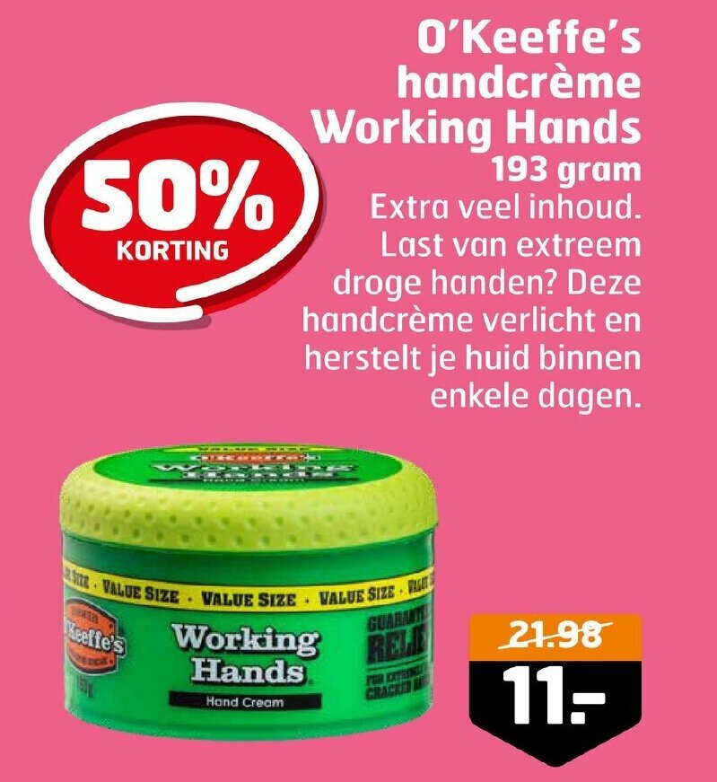 O'Keeffe's handcreme Working Hands 193 gram aanbieding bij Trekpleister