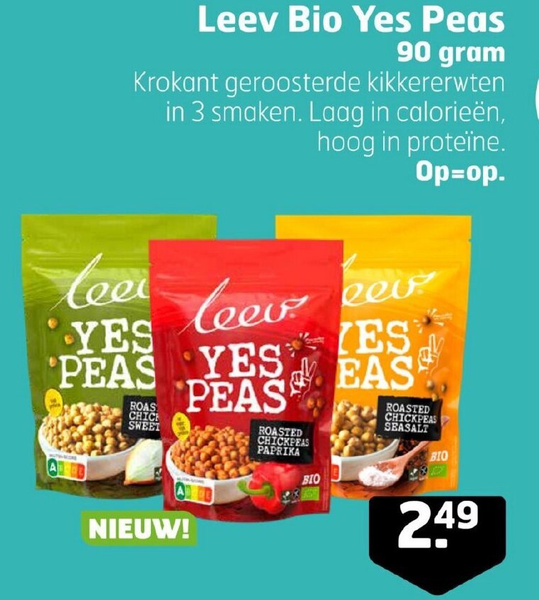 Leev Bio Yes Peas 90 gram aanbieding bij Trekpleister