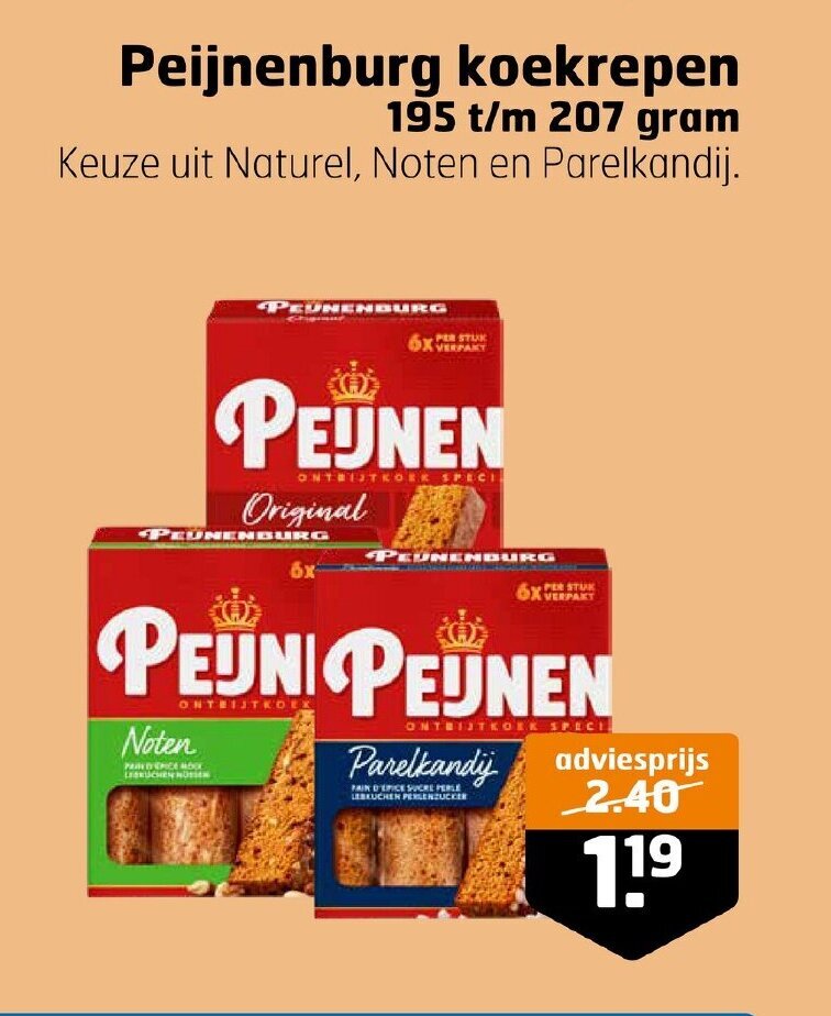 Peijnenburg koekrepen 195 t/m 207 gram aanbieding bij Trekpleister