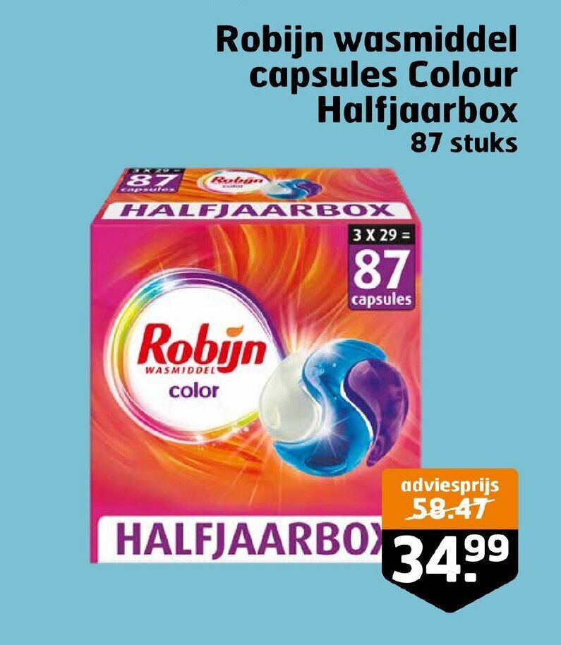 Robijn wasmiddel capsules Colour Halfjaarbox 87 stuks aanbieding bij ...