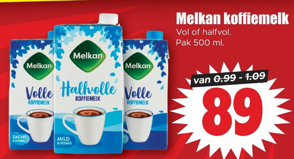 Melkan koffiemelk 500 ml aanbieding bij Dirk