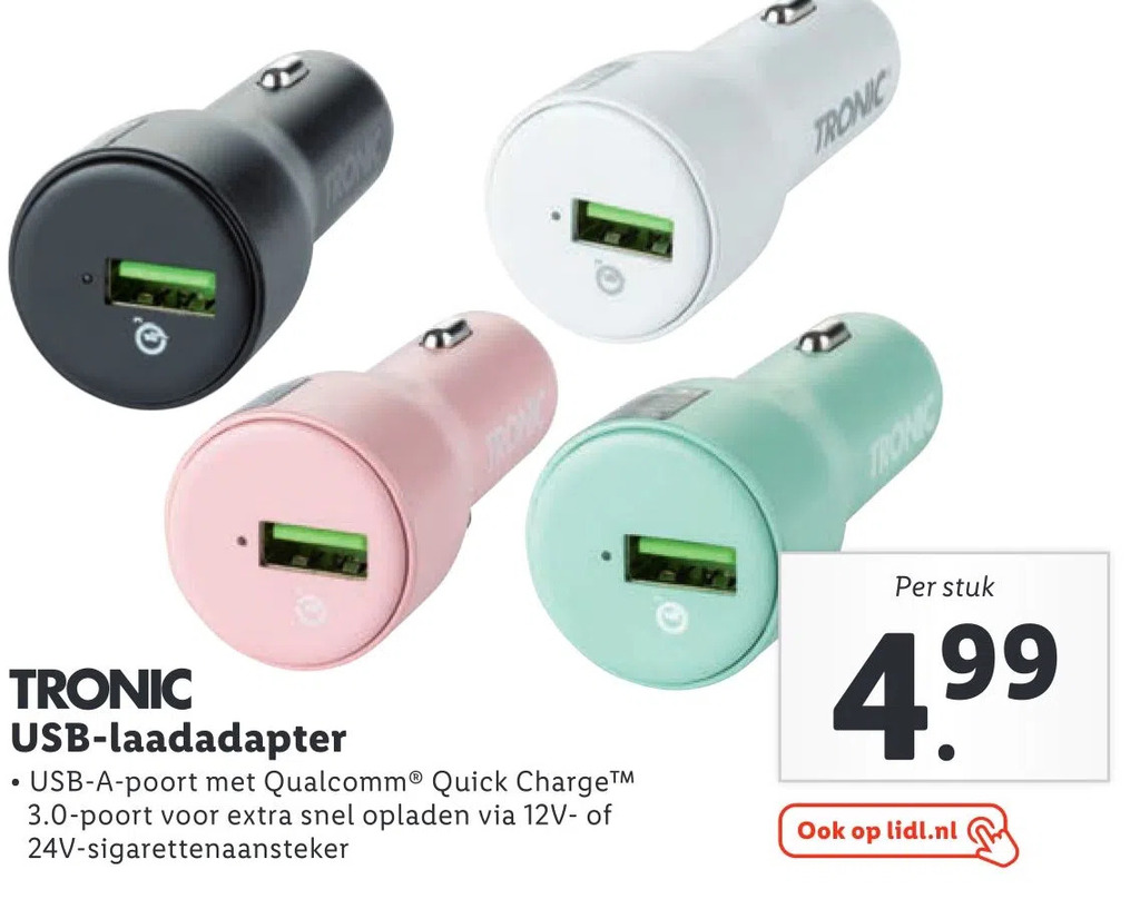 Tronic usb-laadadapter aanbieding bij Lidl