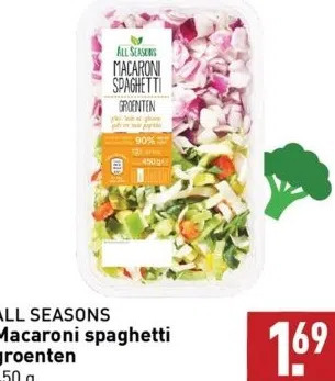 All seasons macaroni spaghetti groenten 450 g. aanbieding bij ALDI