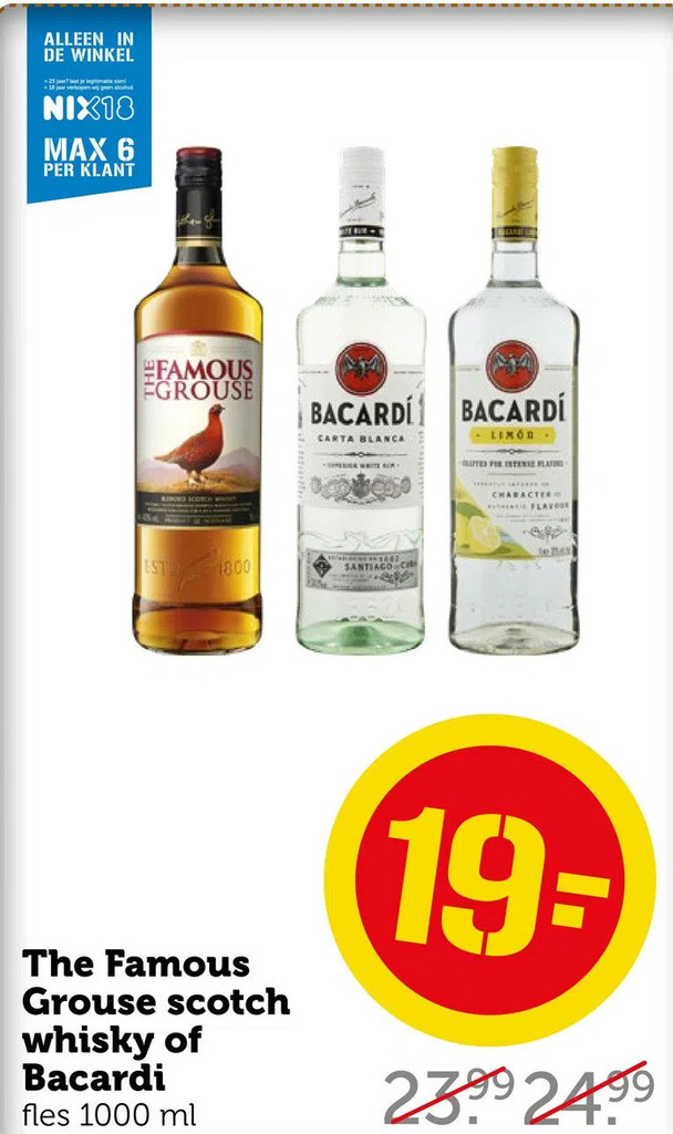 The famous grouse scotch whisky of bacardi aanbieding bij Coop