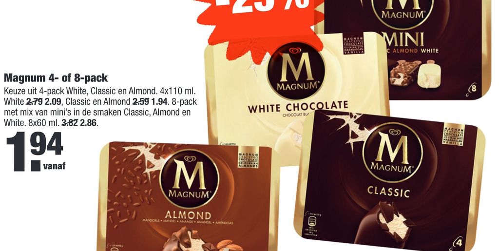 Magnum 4- of 8-pack aanbieding bij ALDI