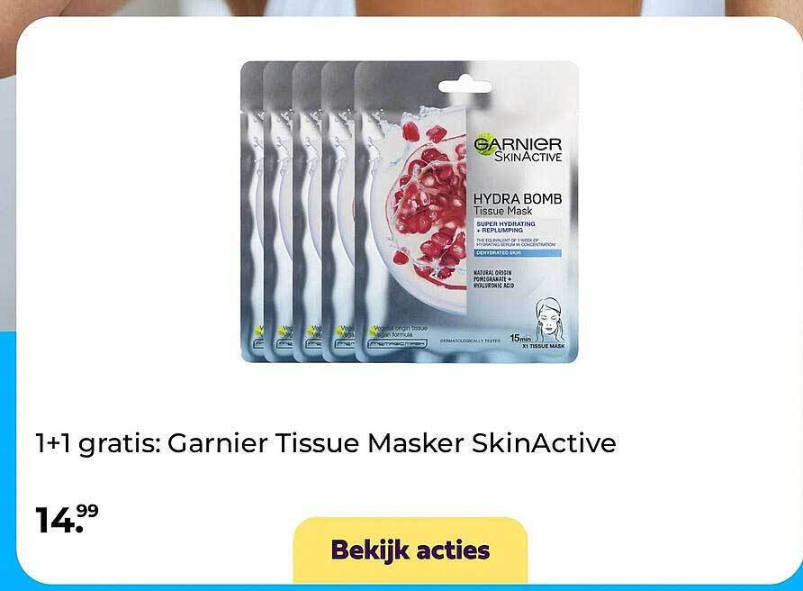 1+1 gratis: garnier tissue masker skinactive aanbieding bij Plein.nl