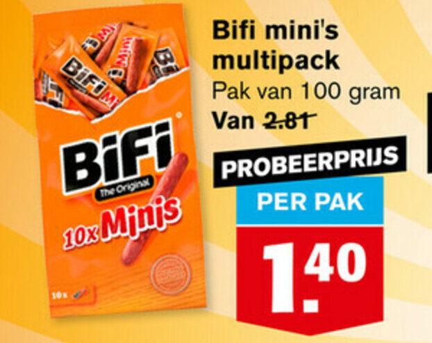 Bifi mini's multipack 100 gr aanbieding bij Hoogvliet