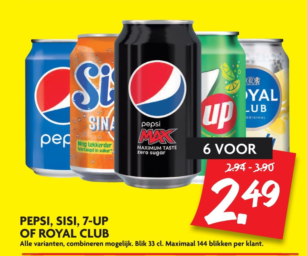 Pepsi, sisi, 7-up of royal club aanbieding bij Dekamarkt