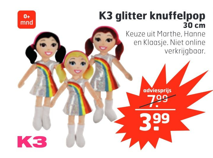 K3 glitter knuffelpop aanbieding bij Trekpleister