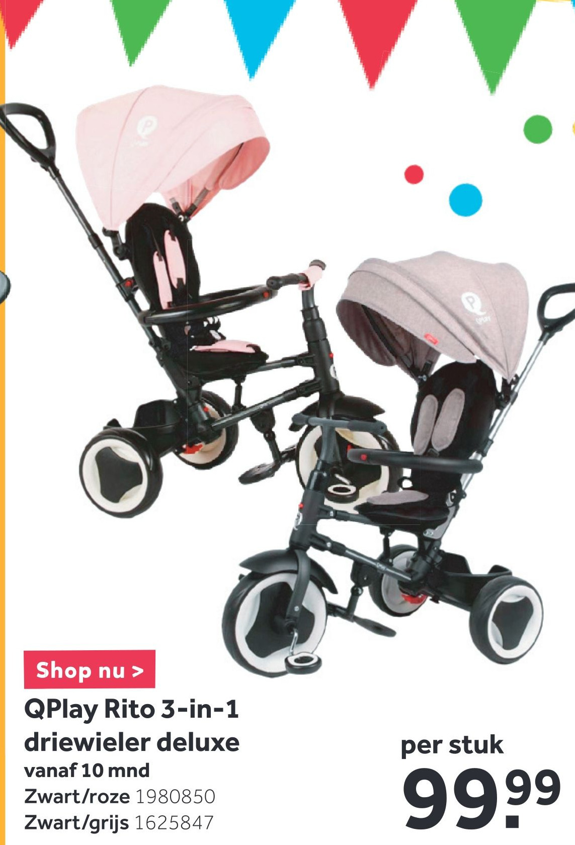 Qplay rito 3-in-1 driewieler deluxe aanbieding bij Intertoys