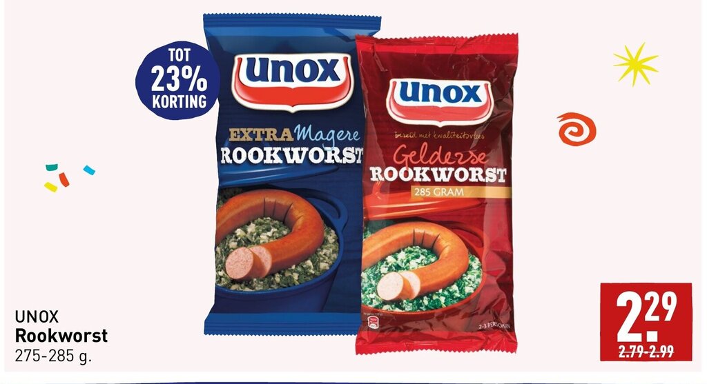 Unox rookworst 275-285g aanbieding bij ALDI
