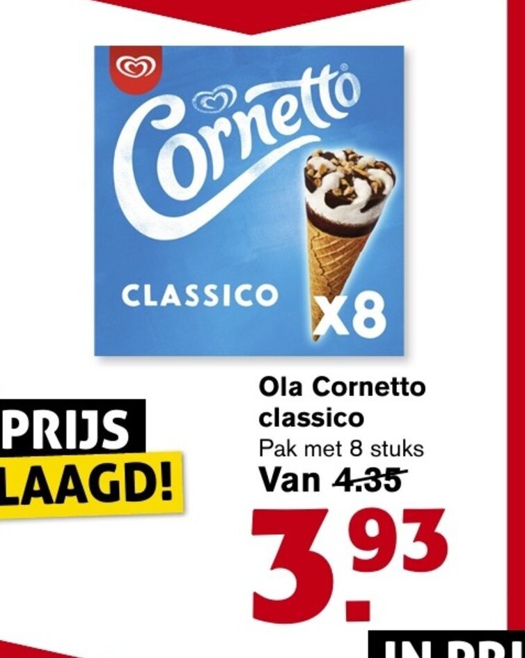 Ola cornetto classic 8 stuks aanbieding bij Hoogvliet