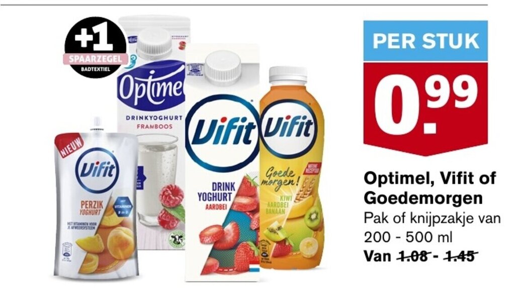 Optimel, vifit of goedemorgen 200ml aanbieding bij Hoogvliet