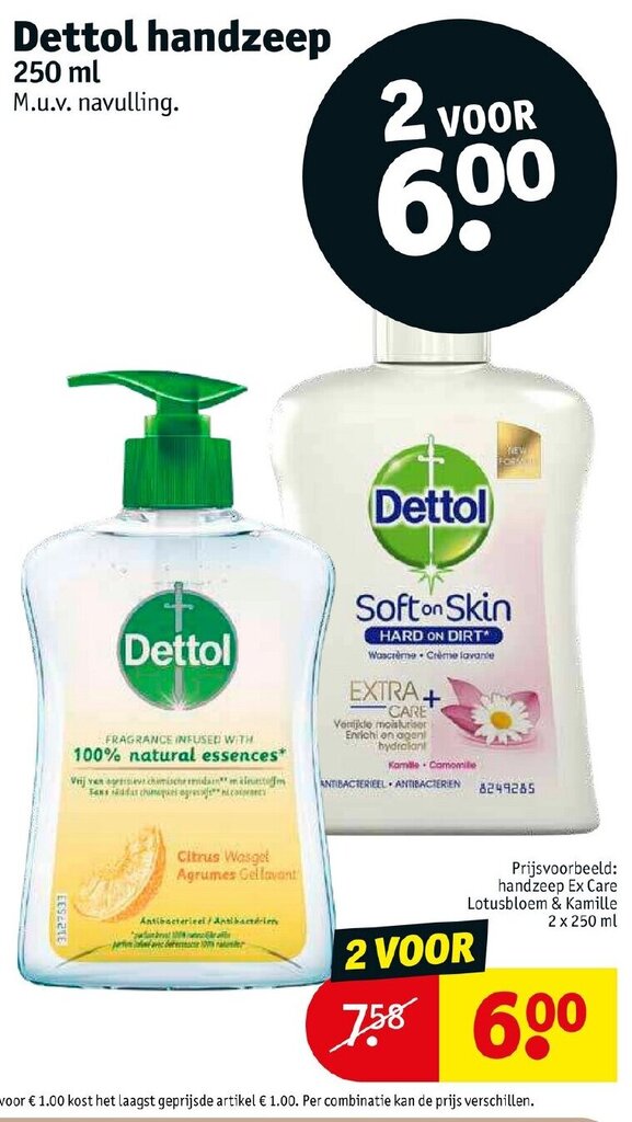 Dettol handzeep 250ml aanbieding bij Kruidvat