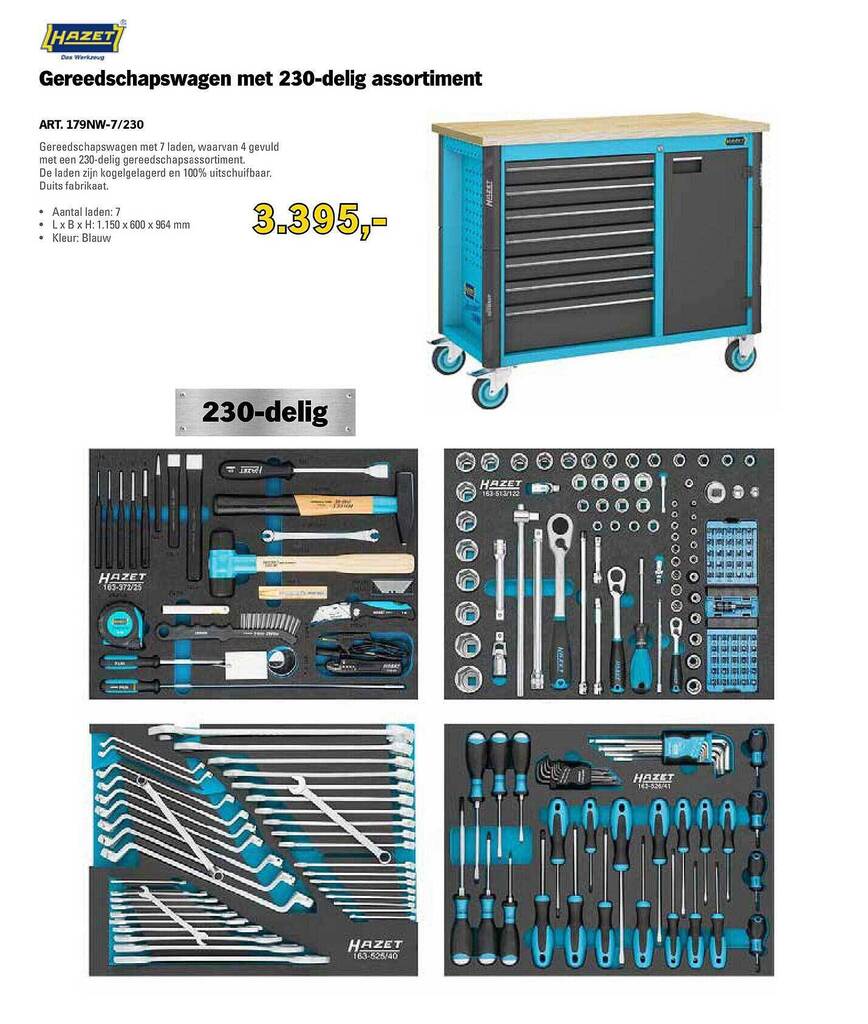 Hazet gereedschapswagen met 230-delig assortiment aanbieding bij Toolspecial