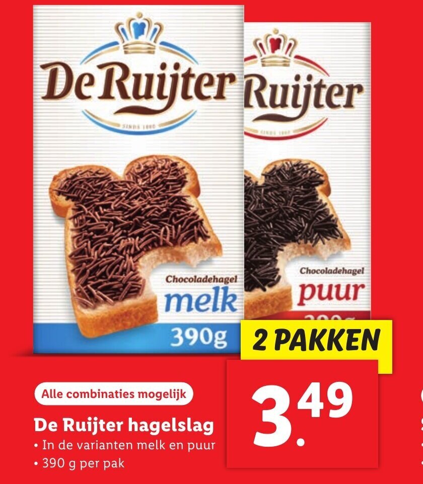 De Ruijter hagelslag 390 gram aanbieding bij Lidl