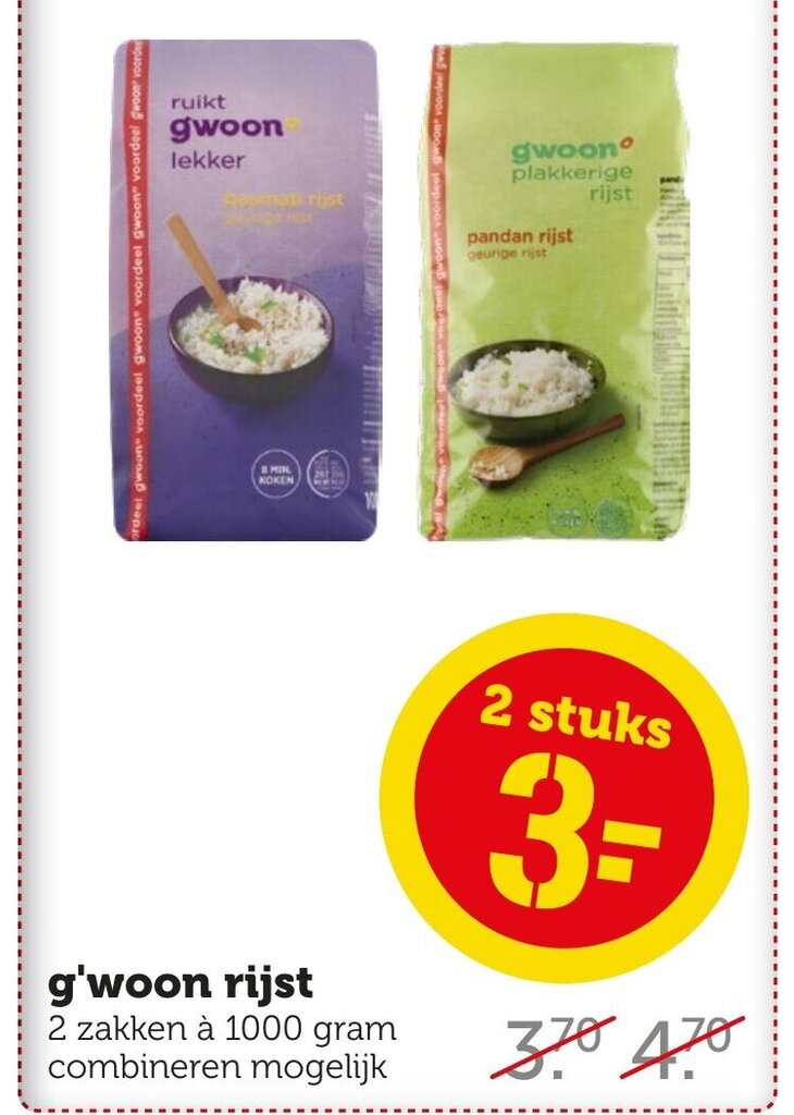 g'woon rijst 1000 gram aanbieding bij Coop