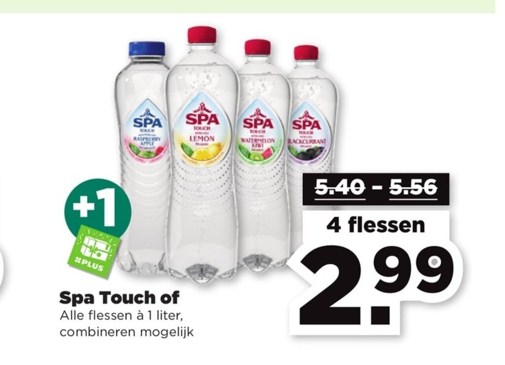 Spa Touch of 1 liter 4 flessen aanbieding bij PLUS
