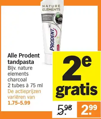 Alle prodent tandpasta 1+1 gratis aanbieding bij Albert Heijn