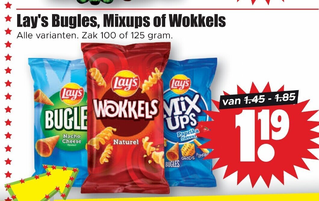 Lay's Bugles, Mixups of Wokkels 100 of 125 gram aanbieding bij Dirk