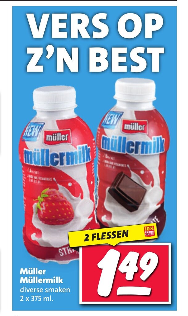 Muller Mullermilk 2 x 375 ml aanbieding bij Nettorama
