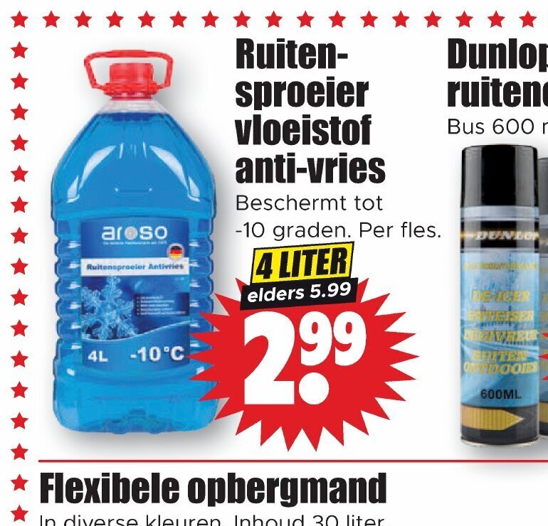 Ruiten- sproeier vloeistof anti-vries 4 liter aanbieding bij Dirk