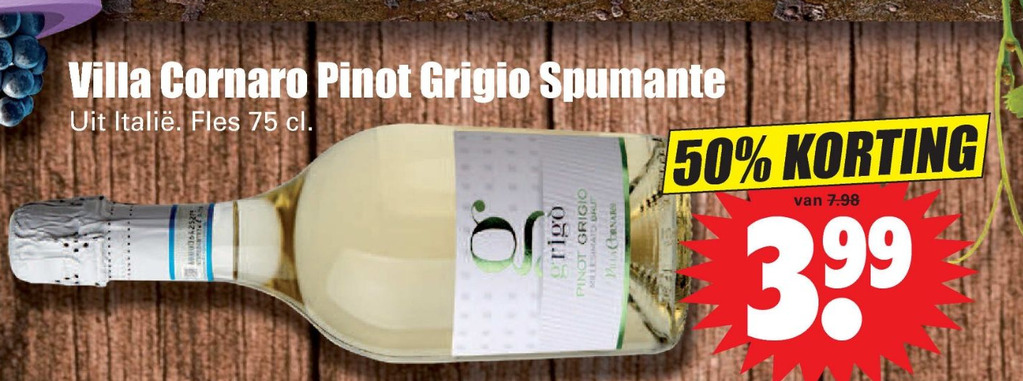 Villa cornaro pinot grigio spumante 75 cl aanbieding bij Dirk