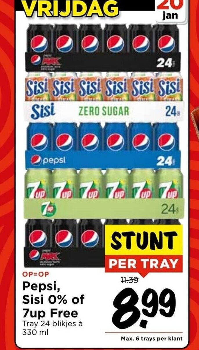 Pepsi, Sisi 0% of 7up Free per tray aanbieding bij Vomar