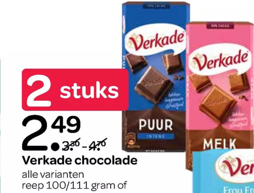 Verkade chocolade 2 stuks aanbieding bij Spar