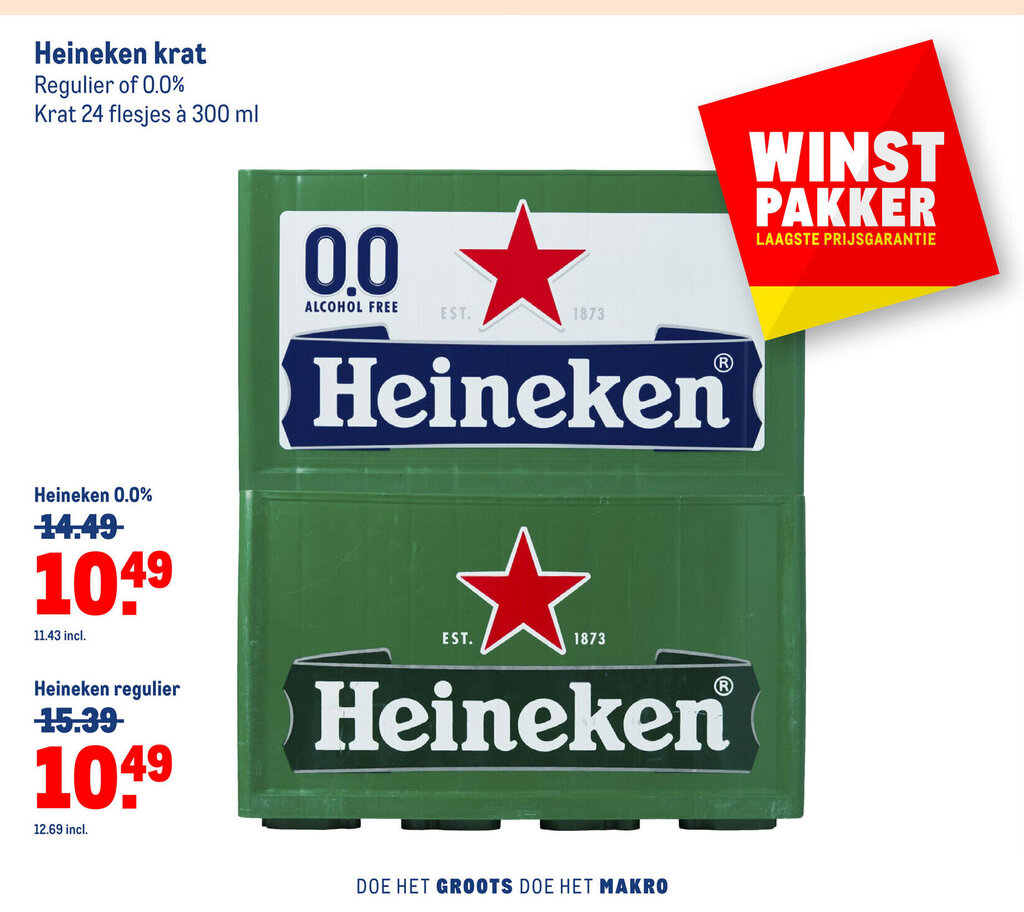 Heineken krat 24 flesjes a 300 ml aanbieding bij Makro