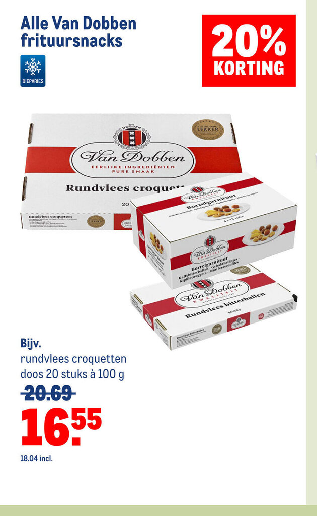 Van Dobben frituursnacks 20 stuks a 100 g aanbieding bij Makro