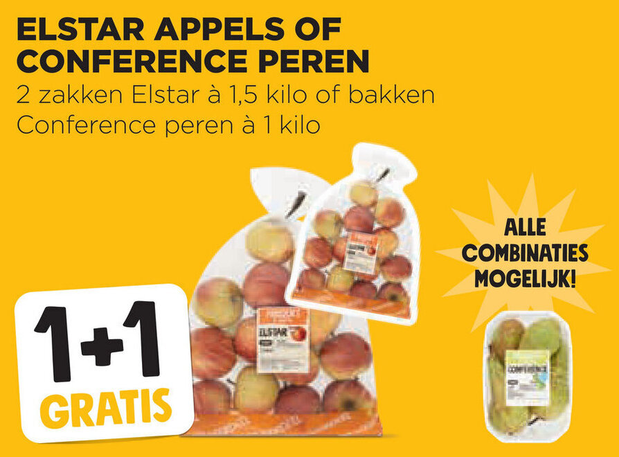 Elstar appels of conference peren 1+1 gratis aanbieding bij Jumbo