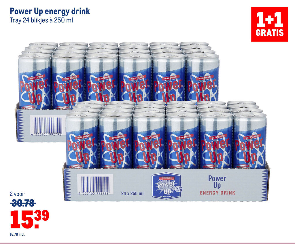 Power Up energy drink 250 ml 1+1 gratis aanbieding bij Makro