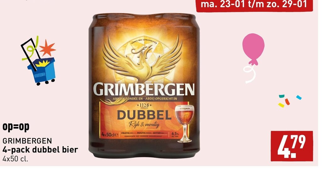 Grimbergen 4-pack dubbel bier 4x50cl aanbieding bij ALDI