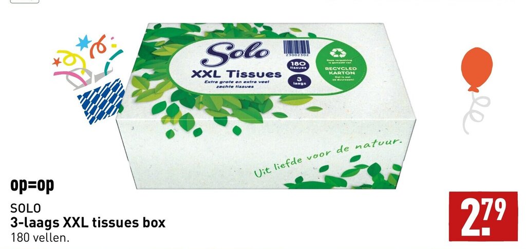 Solo 3-laags XXL tissues box aanbieding bij ALDI