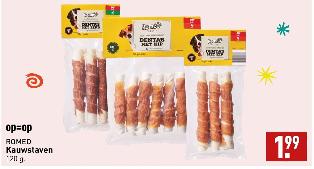 Romeo kauwstaven 120g aanbieding bij ALDI