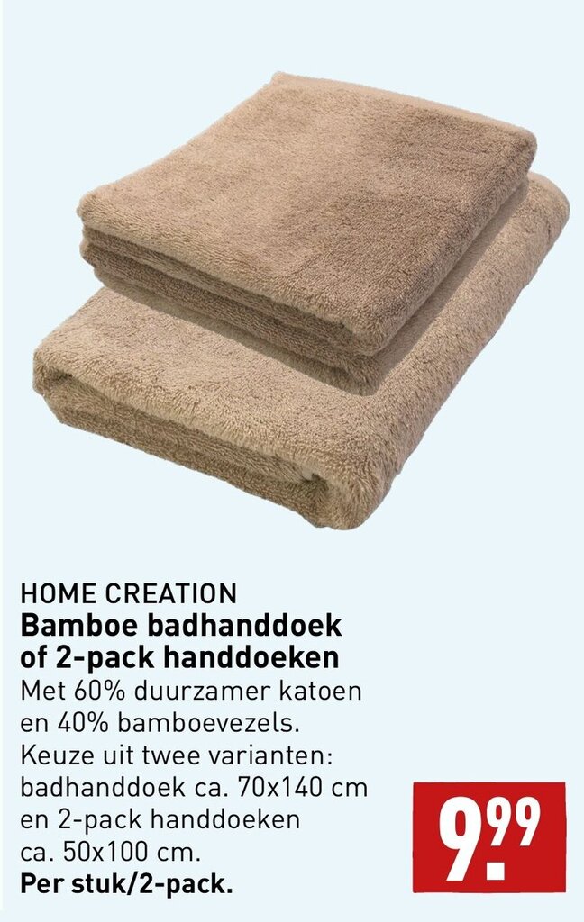 Home creation bamboe badhanddoek of 2-pack handdoeken aanbieding bij ALDI