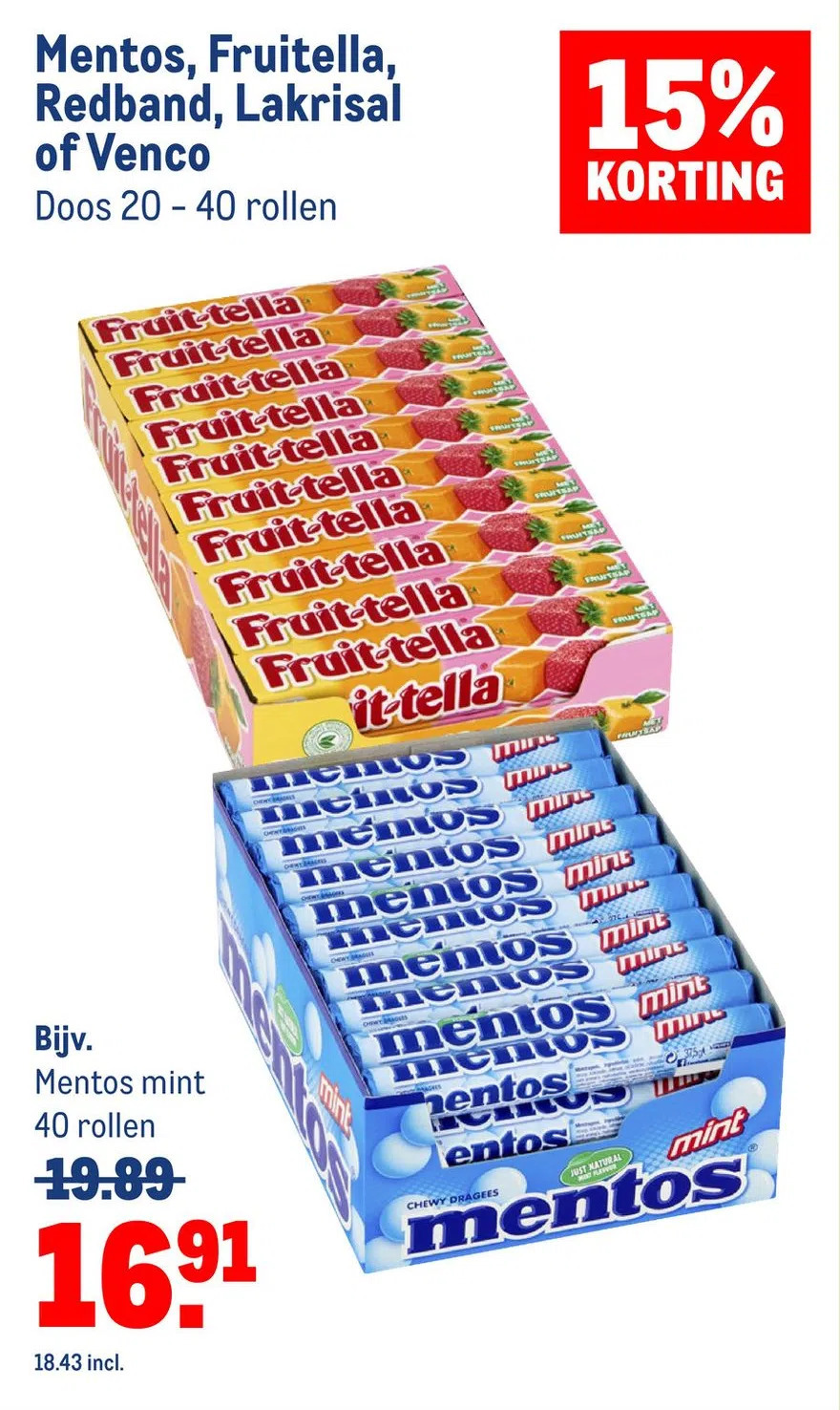 Mentos, fruitella, redband, lakrisal of venco aanbieding bij Makro