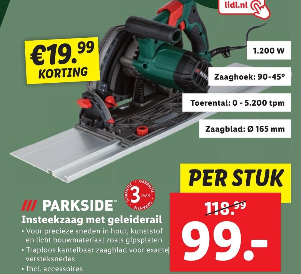 Parkside insteekzaag met geleiderail aanbieding bij Lidl