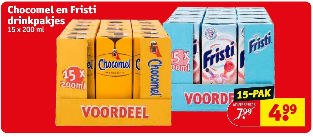 Chocomel en Fristi drinkpakjes 15 x 200 ml aanbieding bij Kruidvat