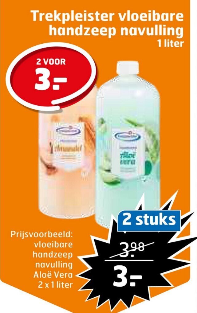 Vloeibare handzeep navulling 1 liter aanbieding bij Trekpleister