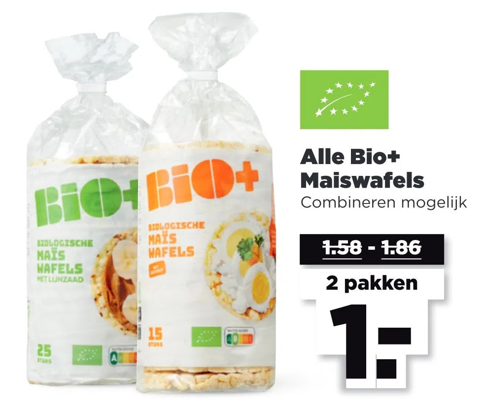 Alle bio+ maiswafels aanbieding bij PLUS