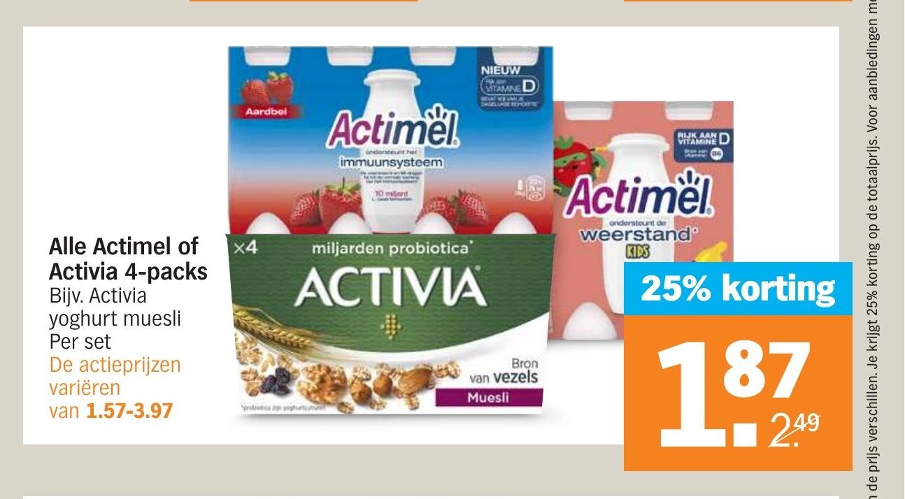 Alle Actimel of Activia 4-packs aanbieding bij Albert Heijn