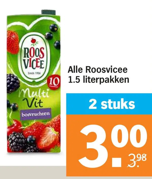 Alle Roosvicee 1.5 literpakken 2 stuks aanbieding bij Albert Heijn