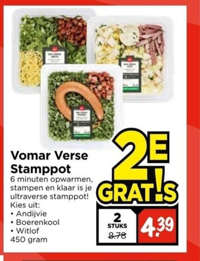 Vomar verse stamppot 2€ gratis aanbieding bij Vomar Voordeelmarkt