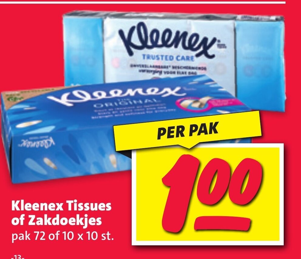 Kleenex tissues of zakdoekjes per pak aanbieding bij Nettorama