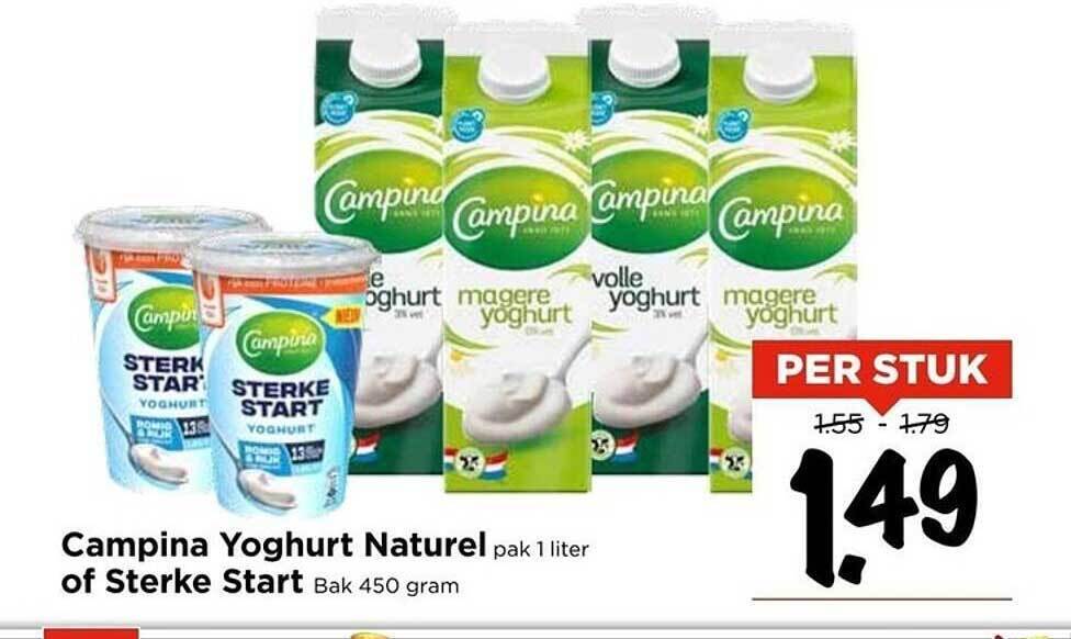 Campina yoghurt naturel of sterke start aanbieding bij Vomar Voordeelmarkt