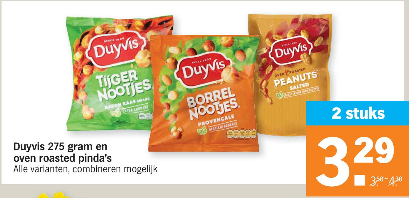 Duyvis 275 gram en oven roasted pinda's aanbieding bij Albert Heijn