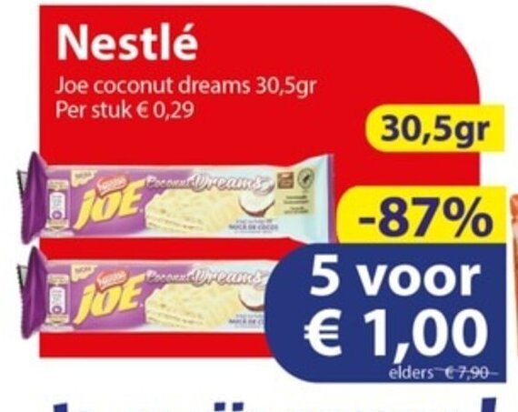 Nestle joe coconut dreams 30,5g per stuk aanbieding bij Die Grenze